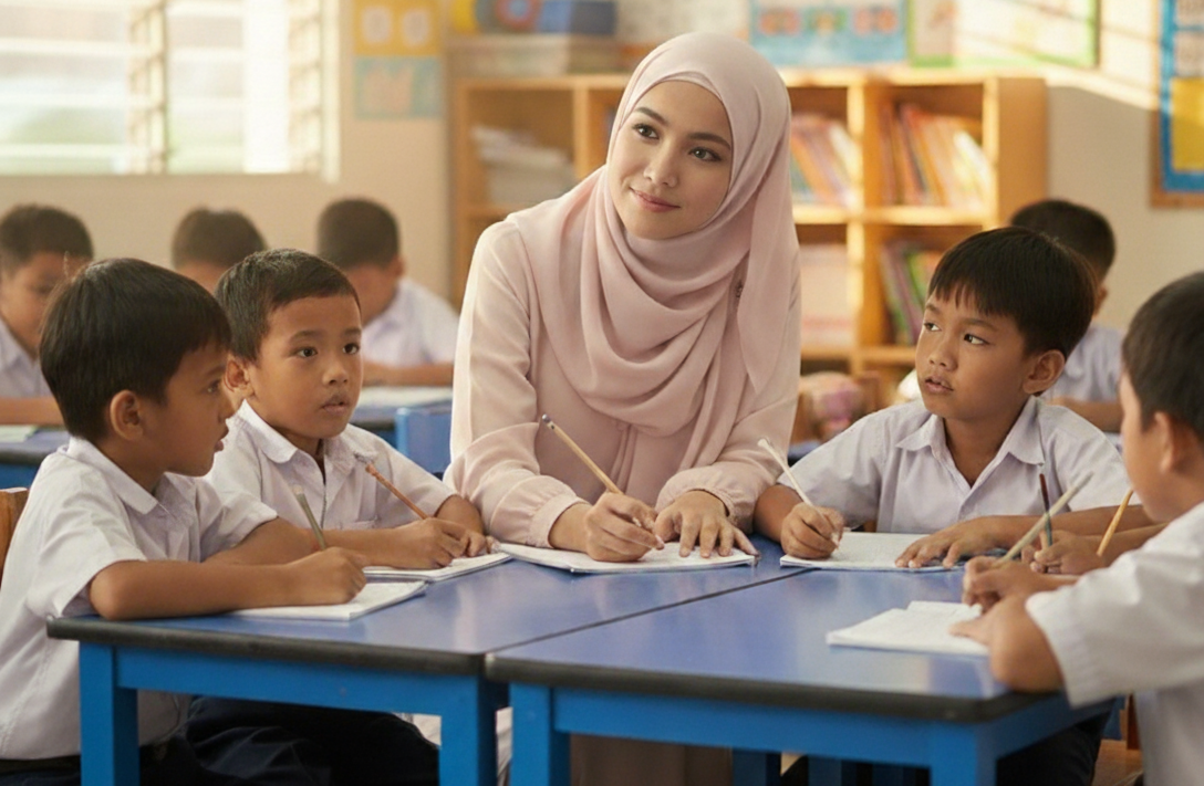 Malaysian students using tablets in classroom